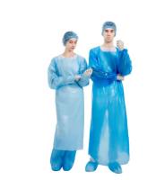 China Waterproof Disposable Cpe Apron Gowns With Rubber Cuffs for sale