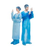 China Waterproof Disposable Cpe Apron Gowns With Rubber Cuffs for sale