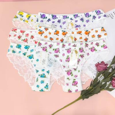 China Women Printing Flower Lace Panties Cotton Wholesale 12pcs/pack Mix Colors One Dozen Women Panties for sale