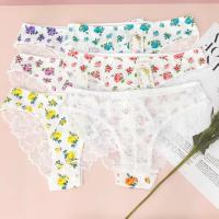 China Women Printing Flower Lace Panties Cotton Wholesale 12pcs/pack Mix Colors One Dozen Women Panties for sale