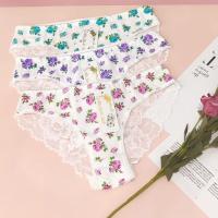 China Women Printing Flower Lace Panties Cotton Wholesale 12pcs/pack Mix Colors One Dozen Women Panties for sale