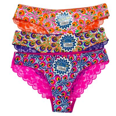 China Women Girls Low-Rise Lace Panties Flamingo Feather Print Adult Wholesale Sexy Lingerie Multi-Color Popular Low-Priced Plain Dyed for sale