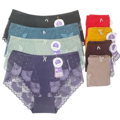 China Fashionable Plus-size Women's Panties Middle-waisted Sexy Lace 95% Cotton Jacquard Fabric Comfortable Lovely Lace Underwear for sale