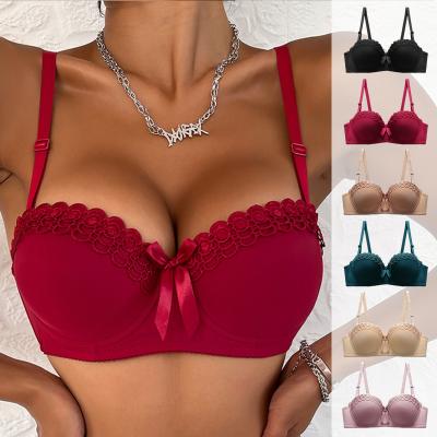 China Women Bra Embroidered Butterfly With Steel Ring Underwear Non-slip Fashionable Ladies Sexy Big Chest Small Bra for sale