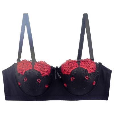 China Women Embroidery Lace Bra Luxury Quality Convertible Straps 1/2 Cup Sexy Lingerie Lace Bra Wholesale Women for sale