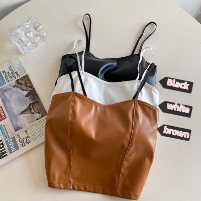 China Ladies Vest Style Leather Suspenders Beautiful Back Vest Women's Slim Short Fixed Cup Chest Pad Women Vest Style Bra for sale