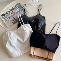 China Ladies Vest Style Leather Suspenders Beautiful Back Vest Women's Slim Short Fixed Cup Chest Pad Women Vest Style Bra for sale