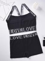 China Wholesale High Quality Underwear Set Love Letter Waist Suspender Vest Ladies Boyshort Fashionable Matching Set for Women for sale
