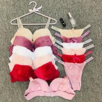 China Underwear Bra Set Plush Fabric Underwire Plush Bra Rhinestone Strap Bra Large Size Wholesale 46-52 C Cup Women for sale