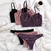 China Thong Lingerie Set S-xl Plus Size Sexy Velvet Underwire Underwear Set Ladies Threaded Push up Gathered Adjustable Bra for sale