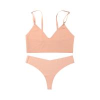 China New Arrival Women Sexy Underwear Bra Set Women's V-neck Thong Underwear Seamless Wire-free Comfortable Sports Bra Set for sale