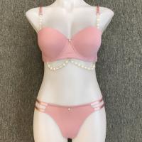 China High Quality Women Romantic Panty Bra Set Wholesale Pearl Decoration Cute Fancy Women BRA Set PLUS SIZE 46-52C for sale