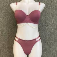 China High Quality Women Romantic Panty Bra Set Wholesale Pearl Decoration Cute Fancy Women BRA Set PLUS SIZE 46-52C for sale