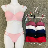 China High Quality Women Romantic Panty Bra Set Wholesale Pearl Decoration Cute Fancy Women BRA Set PLUS SIZE 46-52C for sale