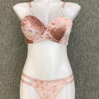 China Foreign Trade Wholesale Underwear Women's Bra Underwire Velvet Bra Set Pearl Decoration Bra Underwear Panty Set for sale