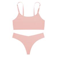 China High Quality Women Seamless Bra Thong Set Wire Free Bra Solid Color Underwear Set for Ladies for sale