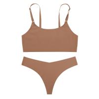 China High Quality Women Seamless Bra Thong Set Wire Free Bra Solid Color Underwear Set for Ladies for sale
