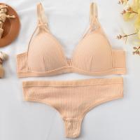 China Wholesale High Quality New Fashion Bra With Thong Panty Set Cotton Quality Breathable Wire-Free Pad Adjusted Straps Bra for sale
