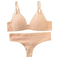 China Wholesale High Quality New Fashion Bra With Thong Panty Set Cotton Quality Breathable Wire-Free Pad Adjusted Straps Bra for sale
