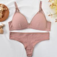China Wholesale High Quality New Fashion Bra With Thong Panty Set Cotton Quality Breathable Wire-Free Pad Adjusted Straps Bra for sale