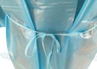 China Blue Waterproof Disposable Isolation Gowns Ties On Neck Elastic Cuff for sale
