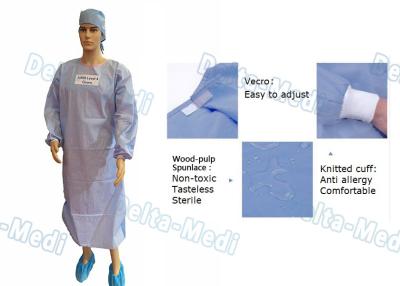 China Wood Pulp Spunlace Sterile Disposable Surgical Gown With Knitted Cuff for sale