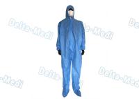 China Hooded Blue Disposable Coveralls , Sterile Sms Disposable Chemical Coveralls for sale