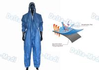 China Dark Blue SF Microporous Disposable Protective Coveralls Hooded With Elastic Cuff for sale