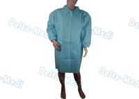 China SMS Blue Disposable Visitor Coats , Anti Static Disposable Lab Gown With Knit Collar / Turn Down Collar for sale