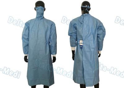China Hydrophobic SMMMS Reinforced Disposable Surgical Gown Integrated Face Mask for sale