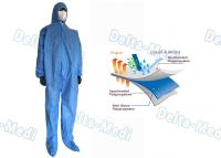 China Blue Disposable Medical Coveralls , Ultrasonic Seam Class I Disposable Work Suits for sale