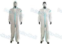China PP White Disposable Protective Coveralls  Overalls Disposable Protective Clothing With Green Stripe for sale
