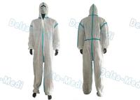 China PP White Disposable Protective Coveralls  Overalls Disposable Protective Clothing With Green Stripe for sale