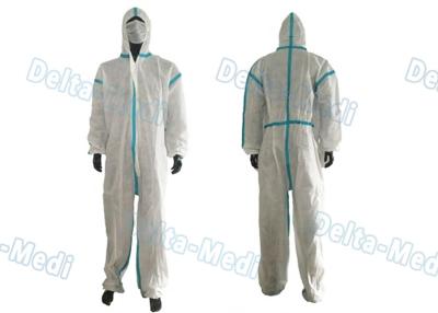 China PP White Disposable Protective Coveralls  Overalls Disposable Protective Clothing With Green Stripe for sale