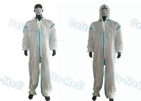 China PP White Disposable Protective Coveralls  Overalls Disposable Protective Clothing With Green Stripe for sale