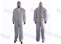 China SMS White Disposable Coveralls , Chemical Protective Suit With Hood Tape Seam for sale