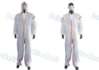 China SMS White Disposable Coveralls , Chemical Protective Suit With Hood Tape Seam for sale