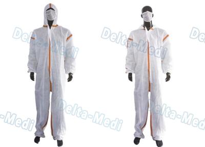 China SMS White Disposable Coveralls , Chemical Protective Suit With Hood Tape Seam for sale
