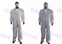 China SMS White Disposable Coveralls , Chemical Protective Suit With Hood Tape Seam for sale