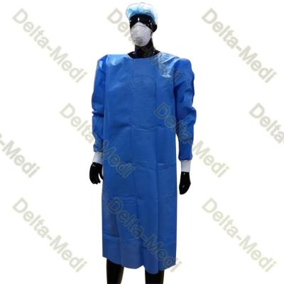 China PP SMS Full Reinforced Disposable Surgical Gown With Velcro On Neck Knitted Cuff for sale