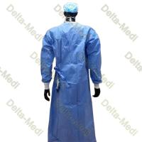 China PP SMS Full Reinforced Disposable Surgical Gown With Velcro On Neck Knitted Cuff for sale