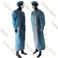 China Sterile AAMI Level 3 Surgical Gown PP Coated PE 2 Belts Velcro On Kintted Cuff for sale