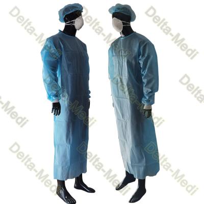China Sterile AAMI Level 3 Surgical Gown PP Coated PE 2 Belts Velcro On Kintted Cuff for sale
