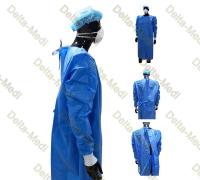 China Sterile PP SMS Disposable Surgery Gowns With Tie On The Back Neck Knitted Cuff for sale
