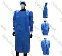 China Sterile PP SMS Disposable Surgery Gowns With Tie On The Back Neck Knitted Cuff for sale