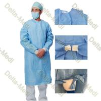 China PP SMS Disposable Sterile Gown With Velcro On The Back Neck Knitted Cuff for sale
