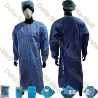 China Medical Disposable Reinforced SMS Standard Surgical Gown Knitted Cuff for sale