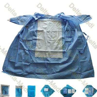 China 45g SMS Reinforced Disposable Medical Isolation Gown With Hand Towel And Wrap for sale