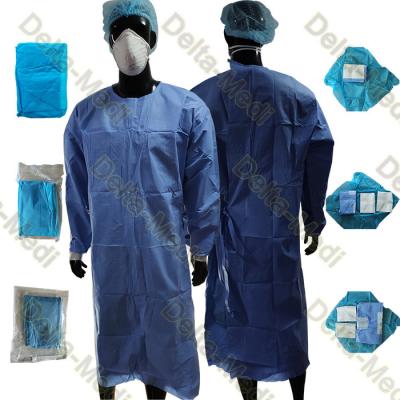 China 45g SMS Reinforced Disposable Medical Gowns With Hand Towel And Wrap for sale