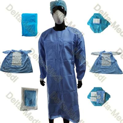 China SMS 45gsm Reinforced Sterile Disposable Surgical Gown One Wrap for sale